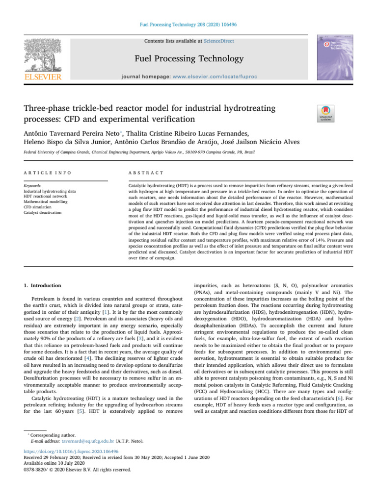 Three Phase Trickle Bed Reactor Model For Industrial Hydrotreating Pdf Chemical Reactor