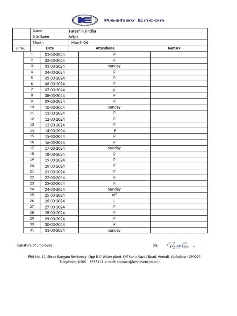 March 2024 Attendance Record | PDF