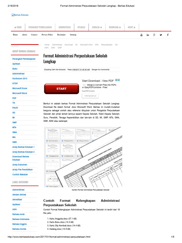 Format Administrasi Perpustakaan Sekolah Lengkap - Berkas Edukasi | PDF