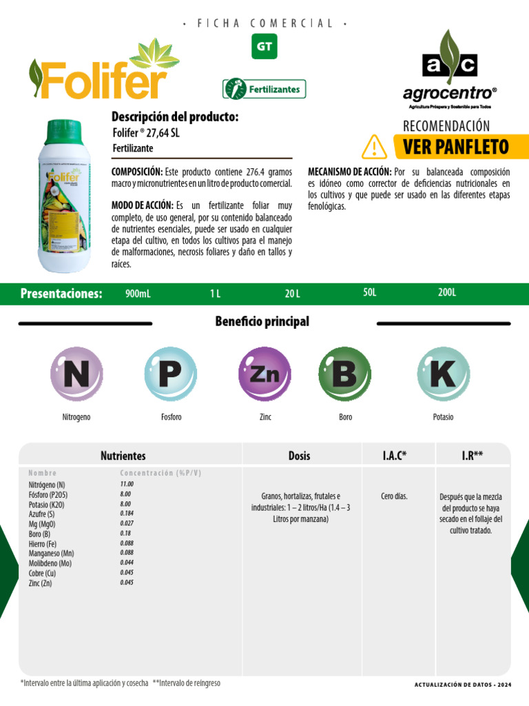 FC Folifer 2764 SL GT 2024 | PDF | Fertilizante | Química