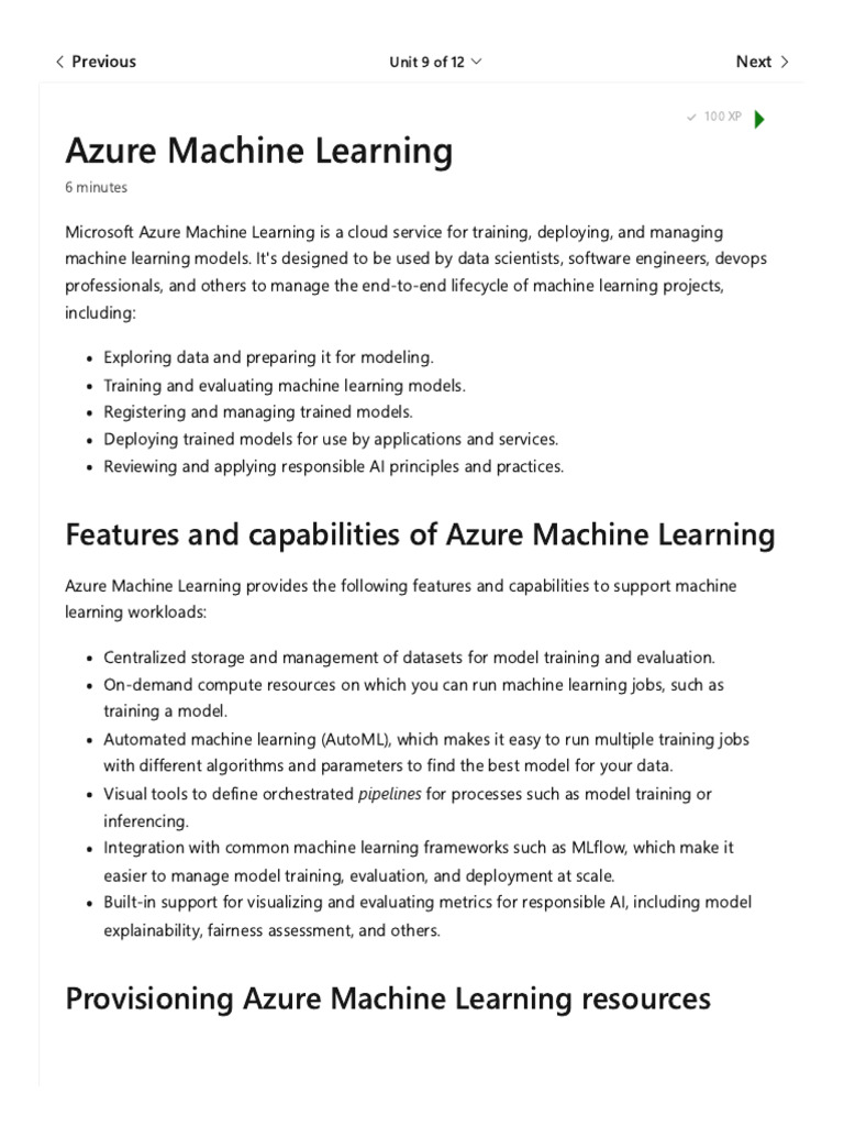 Azure Machine Learning Training Microsoft Learn Pdf Microsoft Azure Machine Learning