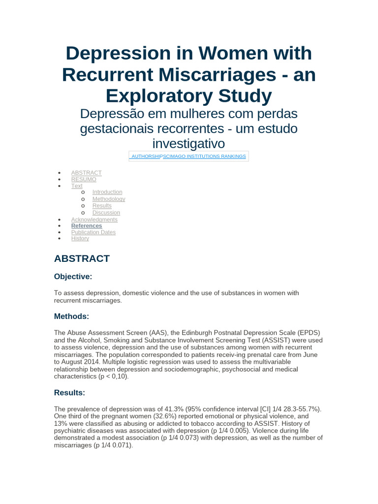 Depression in Women with Recurrent Miscarriages | PDF | Major ...