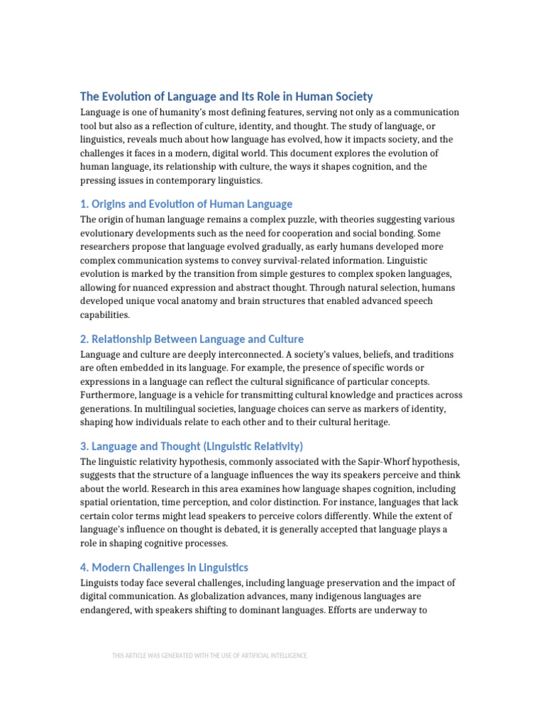 Language's Impact on Society and Culture | PDF | Linguistics | Origin ...