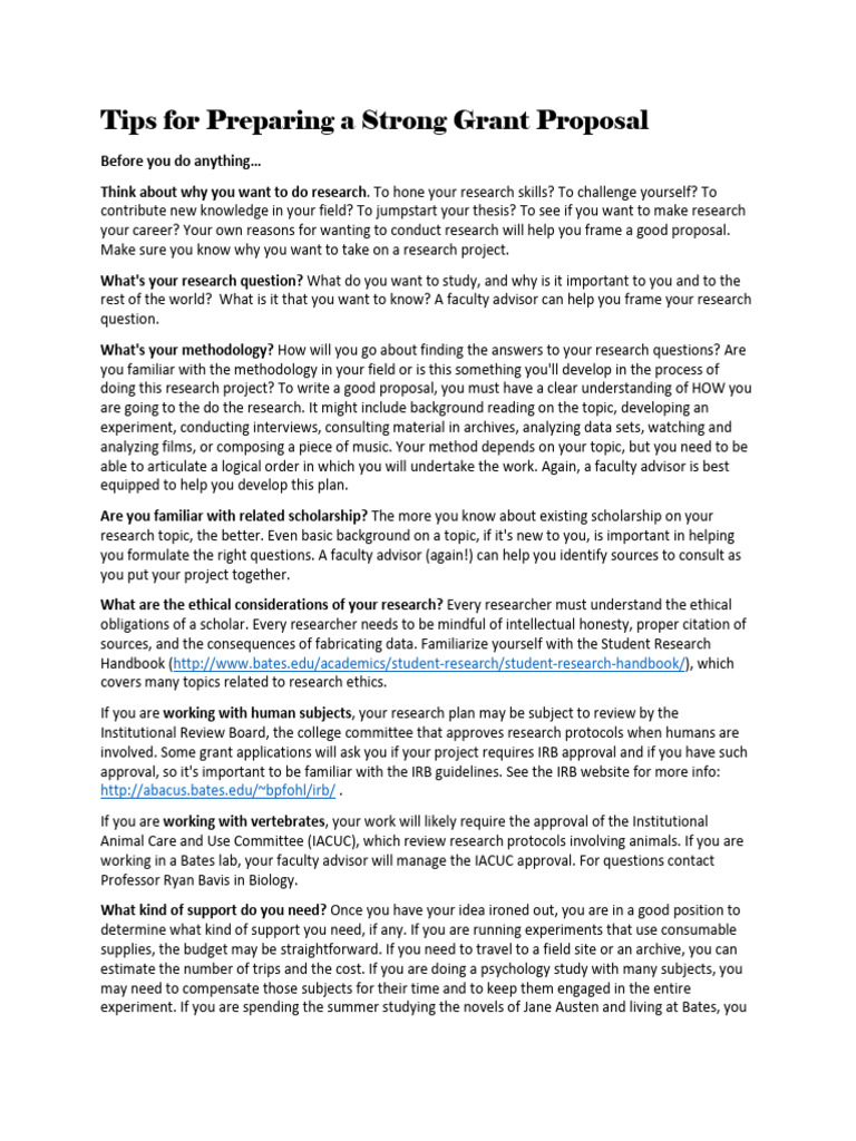 Tips for Preparing a Strong Grant Proposal | PDF | Institutional Review ...