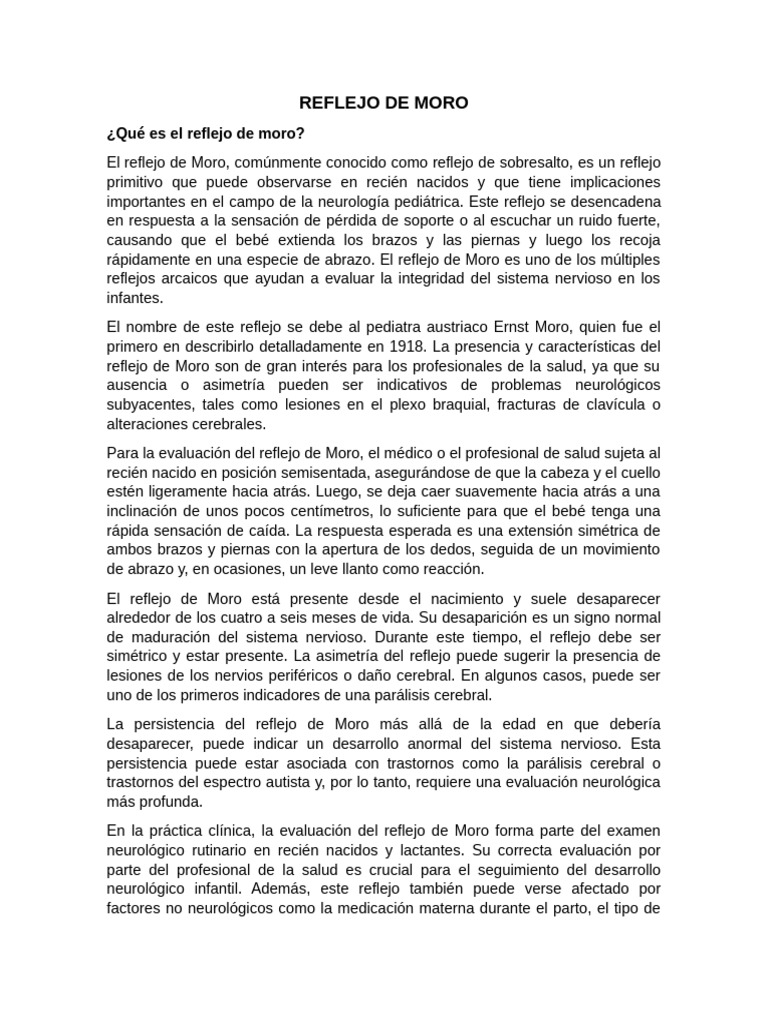 Reflejo de Moro: Significado y Evaluación | PDF | Neurología | Medicina