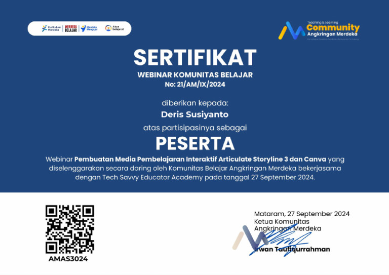 Sertifikat AS3 Deris Susiyanto | PDF