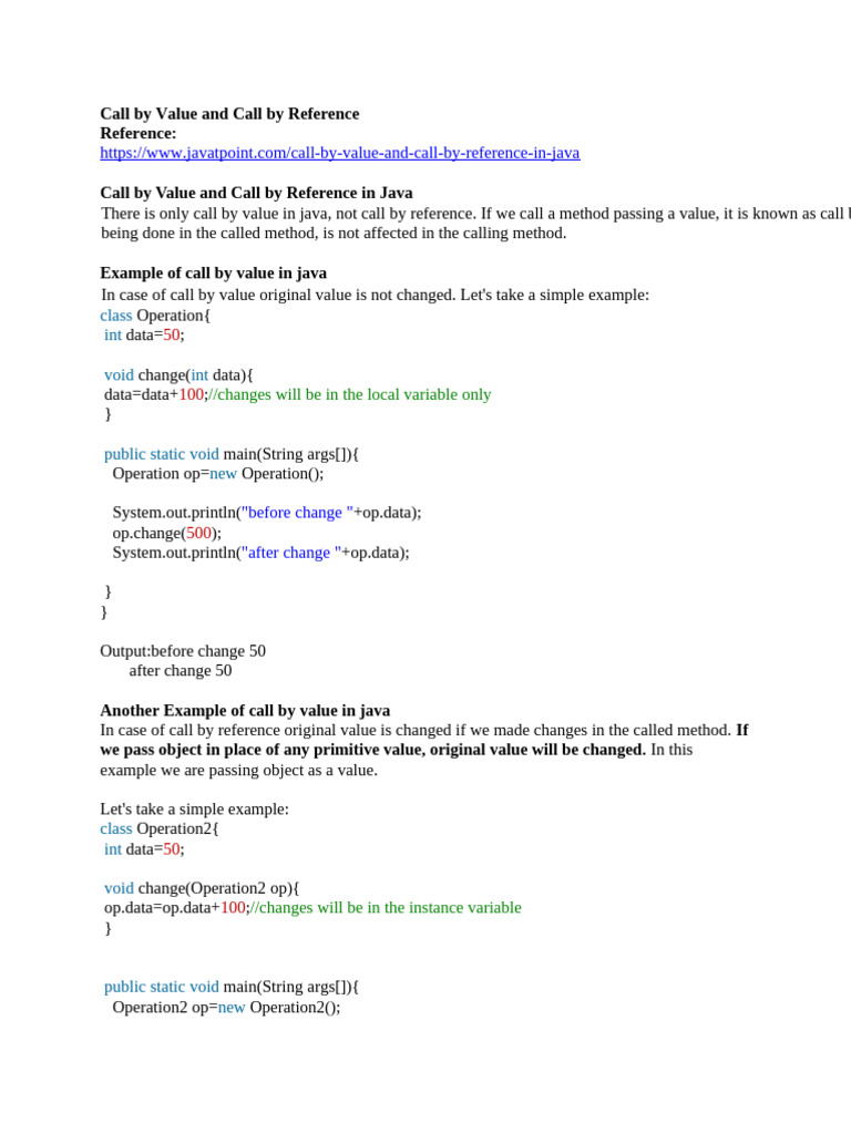 Java Call by Value vs Reference Explained | PDF