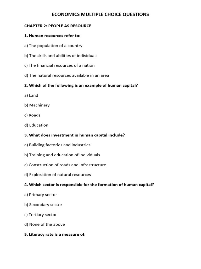 ECONOMICS MULTIPLE CHOICE QUESTIONS | PDF | Poverty | Poverty ...