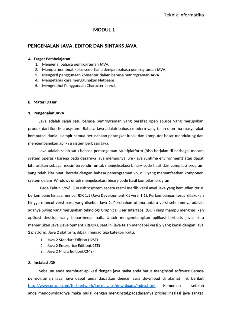 MODUL-Algoritma-dan-Pemrograman - (Materi Java) | PDF