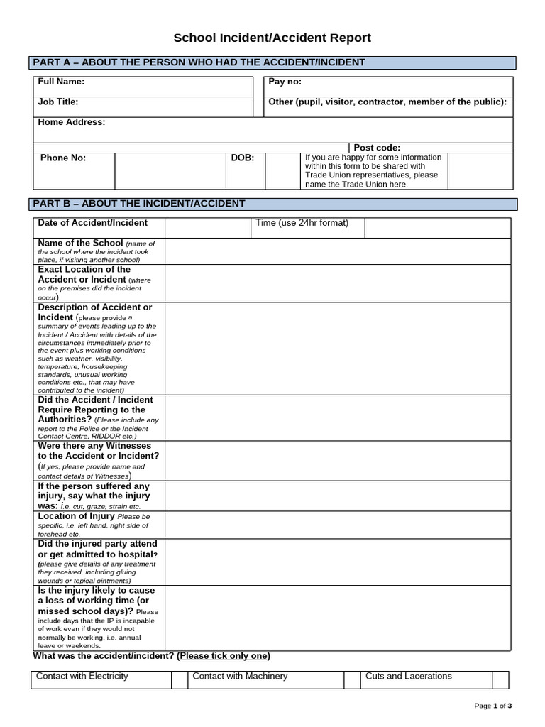 School Incident/Accident Report Form | PDF | Combustion | Risk