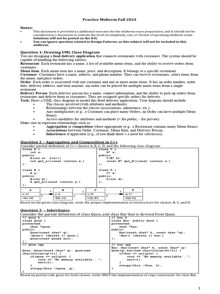 ENSF 480 PRACTICE MIDTERM EXERCISES | PDF | Class (Computer Programming) | C++