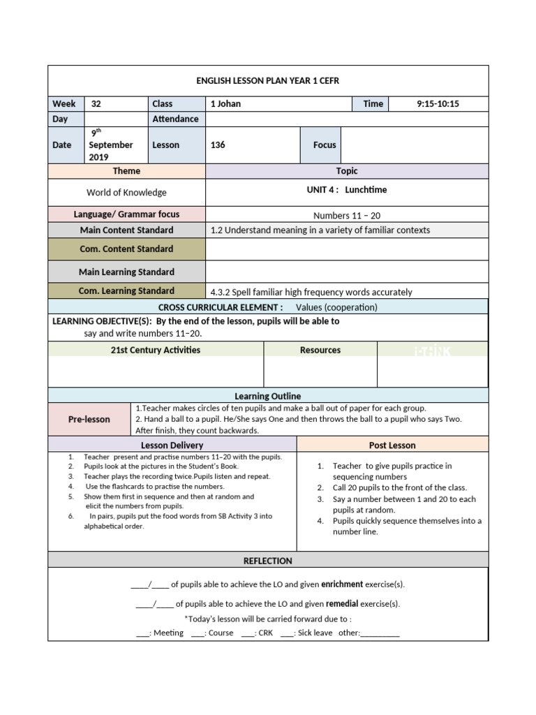 Update y1 Lesson Plan Week 32 (5) | PDF | Lesson Plan | Vocabulary