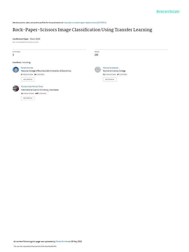 Rock-Paper-Scissors Image Classification Using Transfer Learning | PDF ...