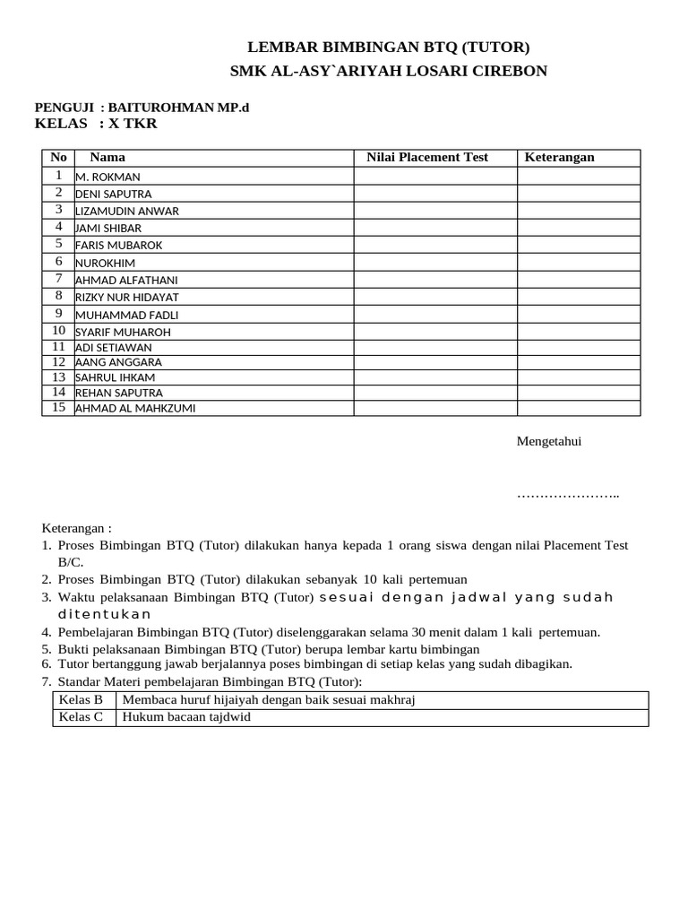 Lembar Penilaian X TKR | PDF