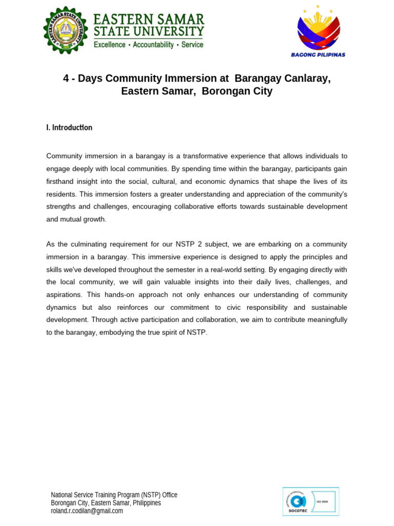 Community Immersion Format 1 | PDF | Community | Social Psychology