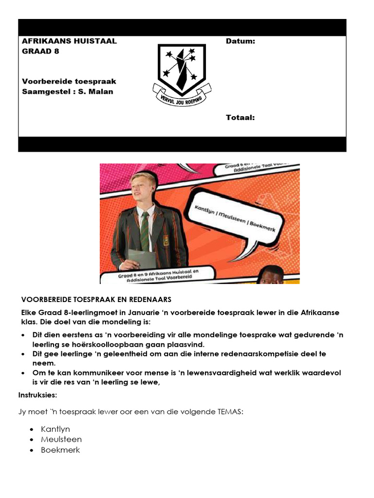 Voorbereide Toespraak Graad 8 2024 | PDF
