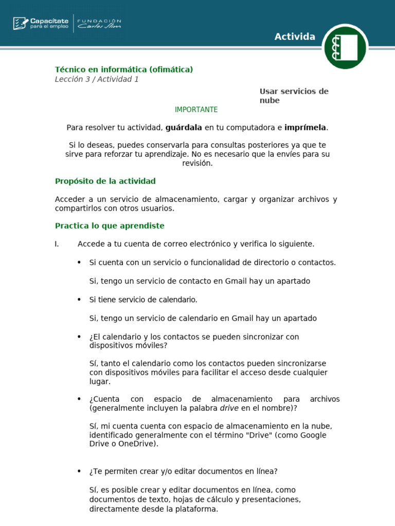 Nivel 2 - Leccion 3 - Actividad1 | PDF | Chat en linea | Gmail