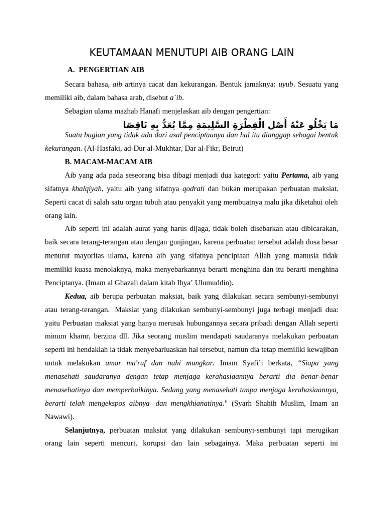Keutamaan Menutup Aib Orang Lain | PDF
