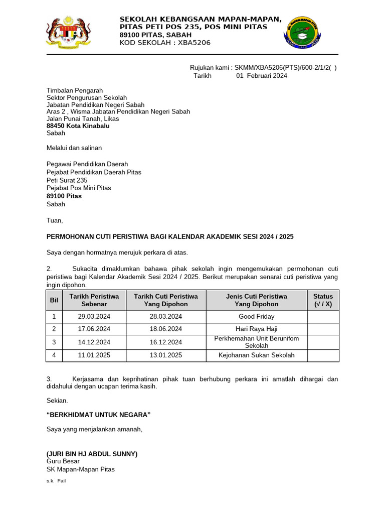 Surat Cuti Peristiwa 2023 | PDF