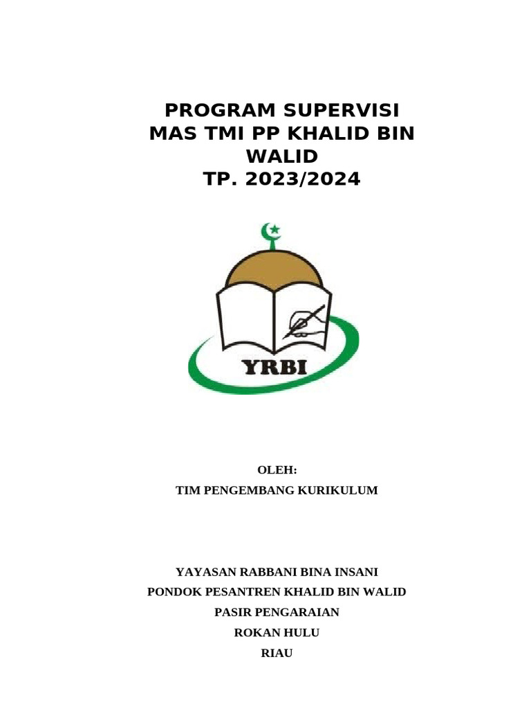Program Supervisi Mas Tmi PP Khalid Bin Walid TP 2023-2024 | PDF