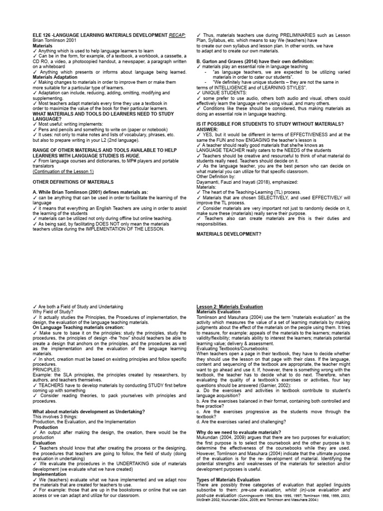 Ele126 - L1-L3 & G1 Reviewer A4 | PDF | Learning | Second Language