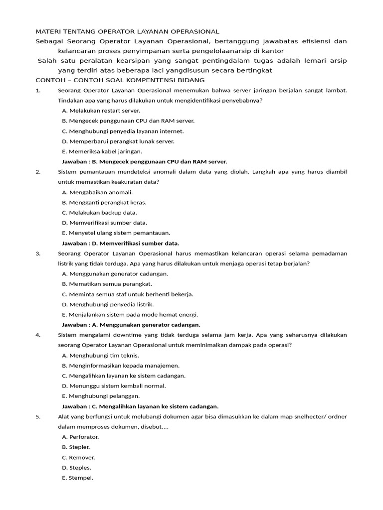 Bahan Soal - Operator Layananan Operasional | PDF