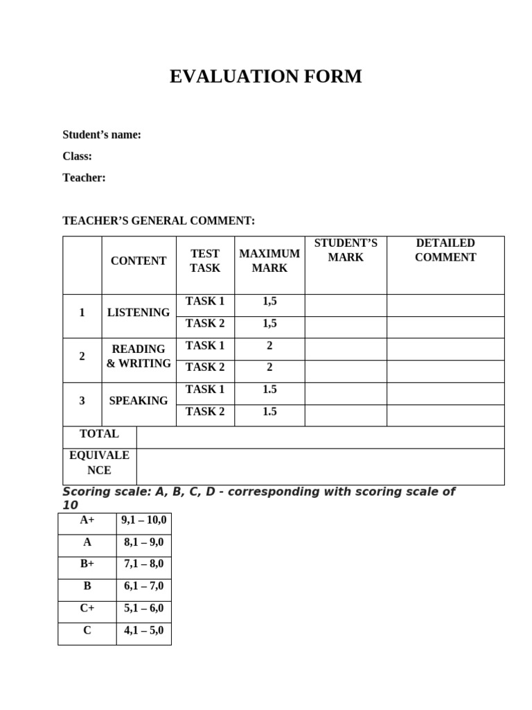 Evaluation Form | PDF