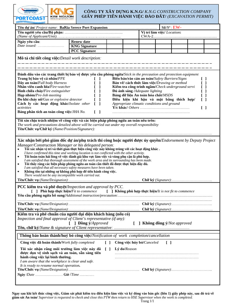 Appendix 4-Excavation Permit To Work Form Rev 02 | PDF