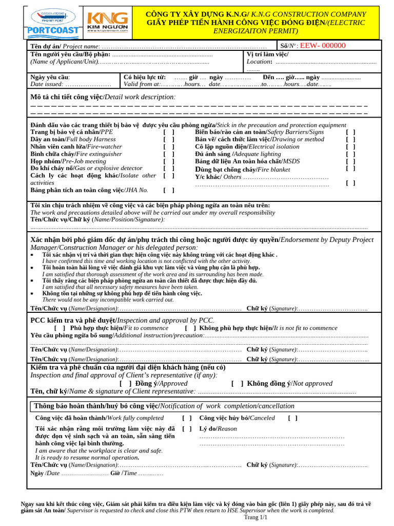 Appendix 3 - Electric Energization Permit To Work Form Rev 02 | PDF