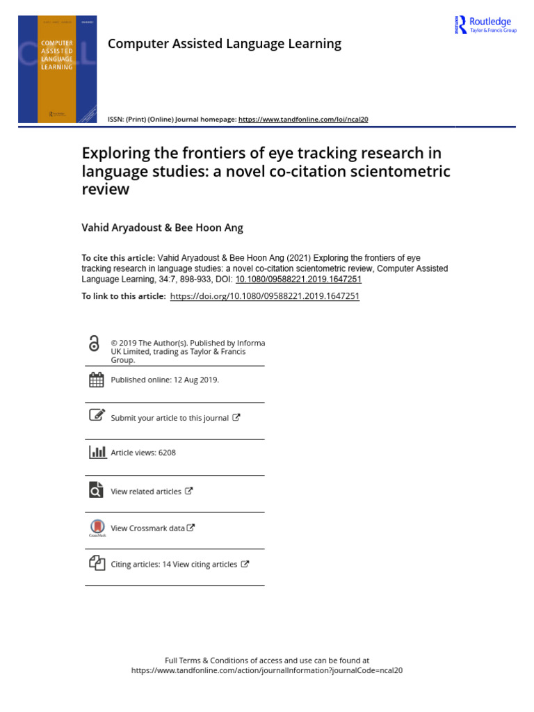 Exploring The Frontiers of Eye Tracking Research in Language Studies: A ...