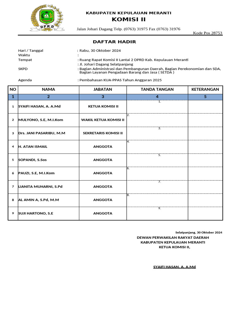 Absen Bagian Setda | PDF