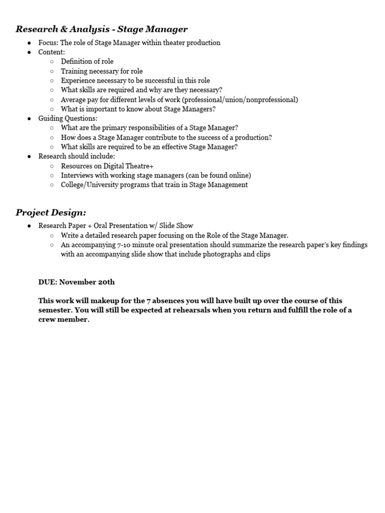 Stage Manager Role in Theater Production | PDF | Art