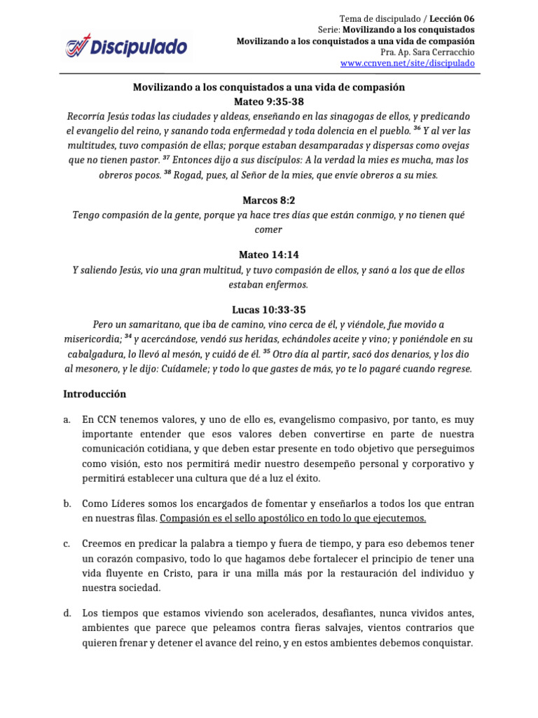 Movilizando A Los Conquistados A Una Vida de Compasión Mateo 9:35-38 | PDF | Amor | Compasión