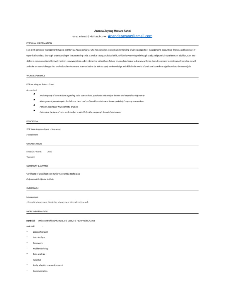 Ananda Zayang Mutiara Fahn (B.ing) | PDF | Career & Growth | Business