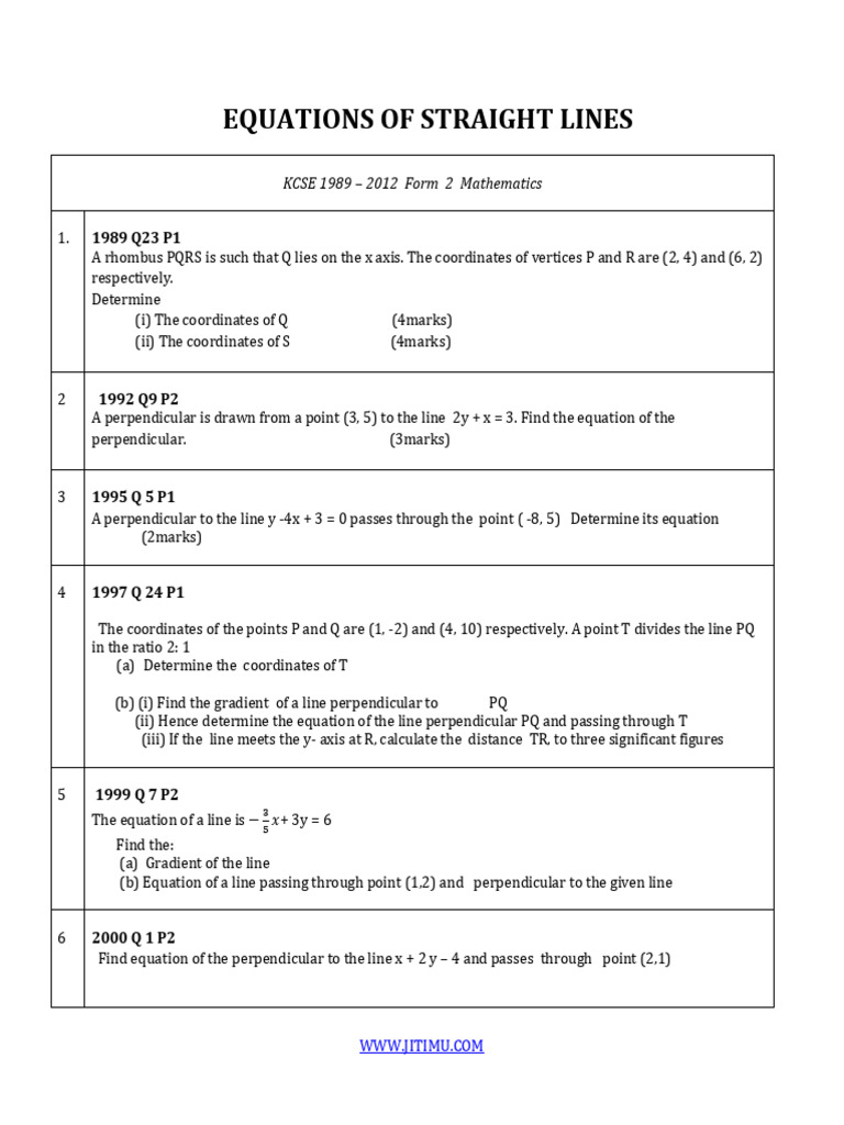 Equations of Straight Lines | PDF | Line (Geometry) | Perpendicular