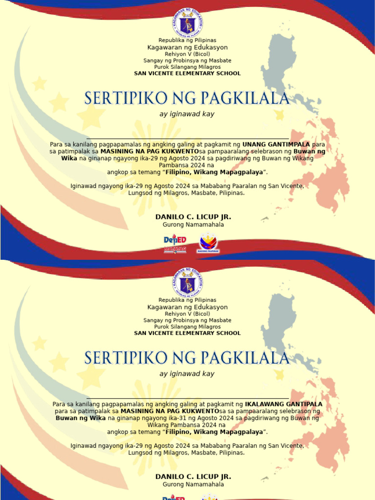 Sertipiko NG Pagkilala KATUTUBONG SAYAW | PDF