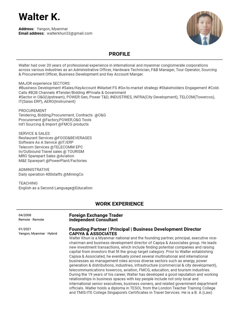 (FREE COPY) Walter Khun Resume | PDF | English As A Second Or Foreign Language | Economies