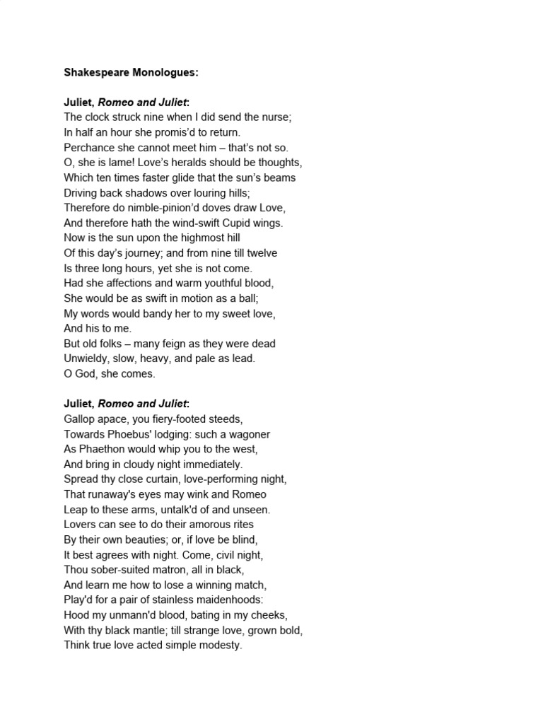 Shakespeare Monologues | PDF | Poetry | Classics