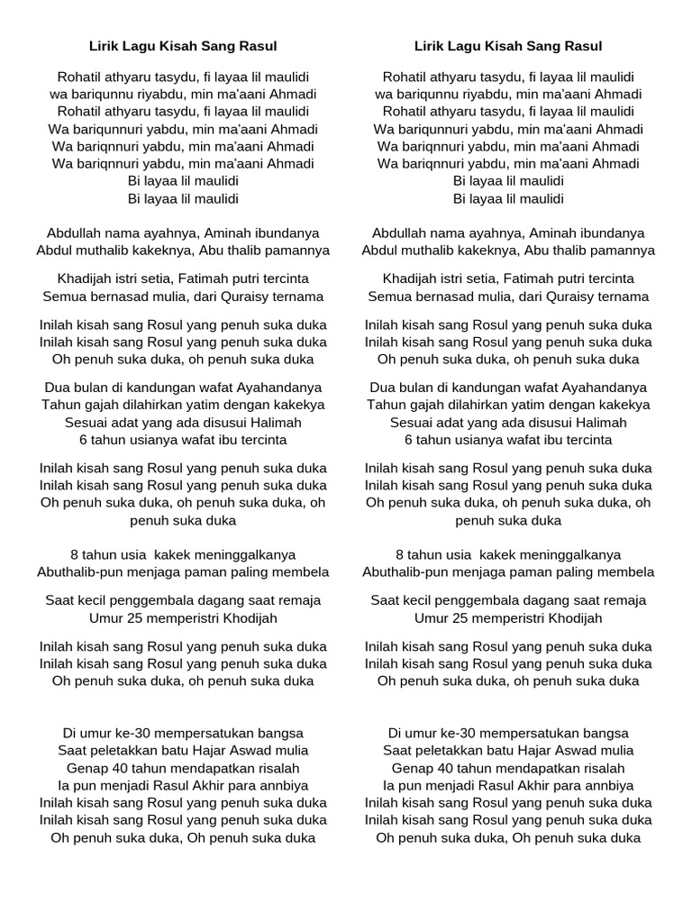 Lirik Lagu Kisah Sang Rasul | PDF | Pengembangan Diri | Agama & Spiritualitas