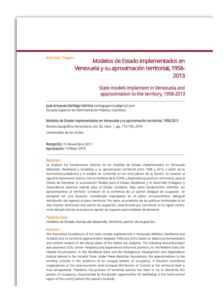 Modelos de Estado Implementados en Vene... Su Aproximación Territorial ...