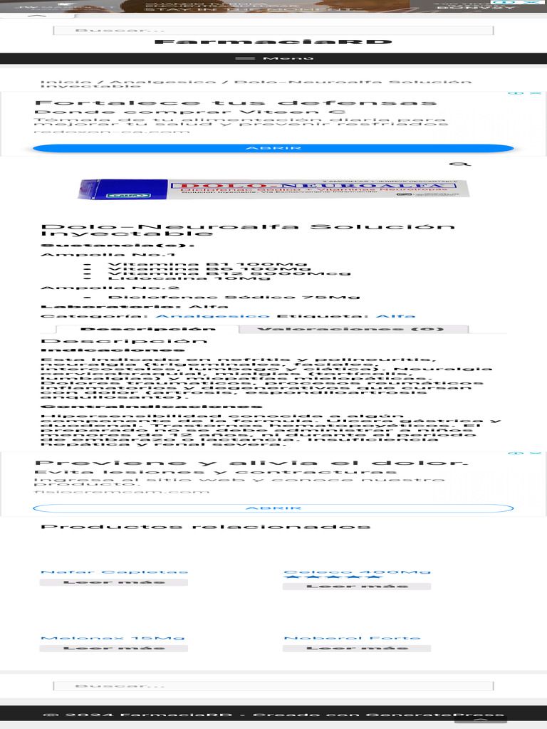 Dolo-Neuroalfa Solución Inyectable - FarmaciaRD | PDF | Salud y bienestar
