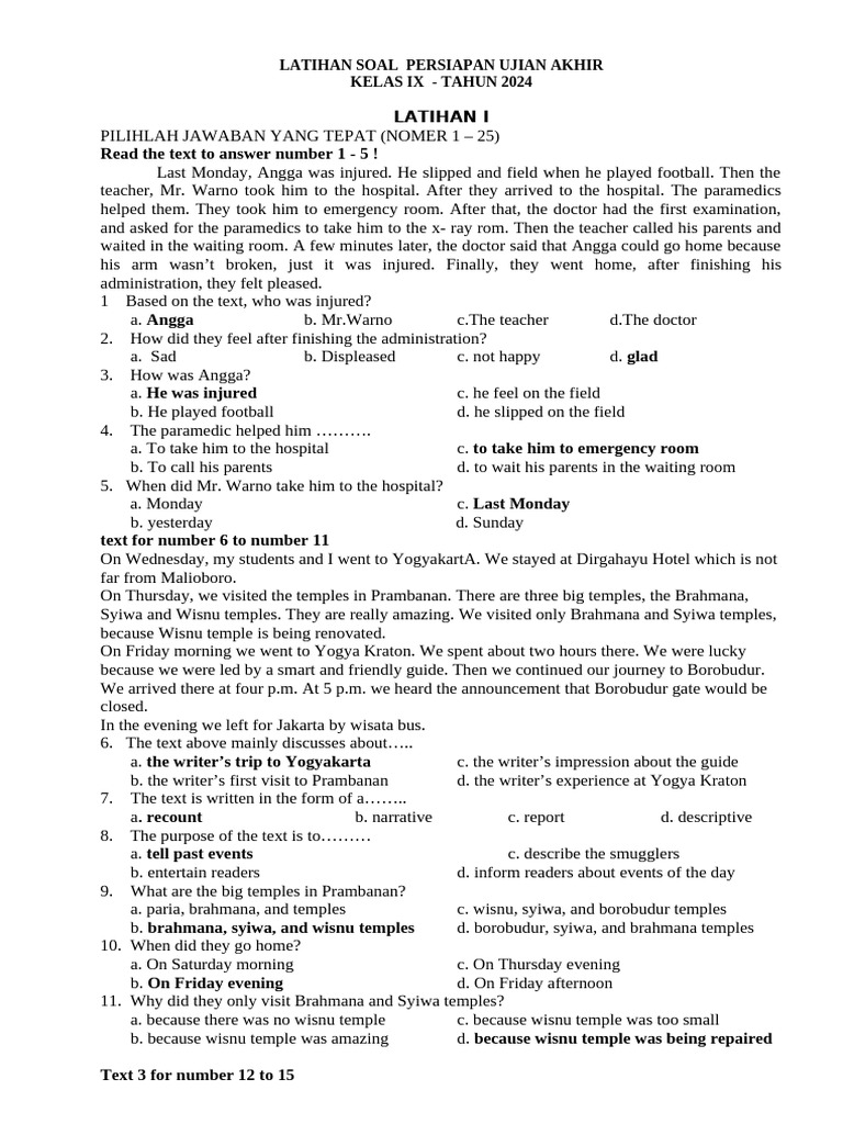 Latihan Ii Soal Persiapan Ujian Akhir | PDF | Giraffe | Snow White