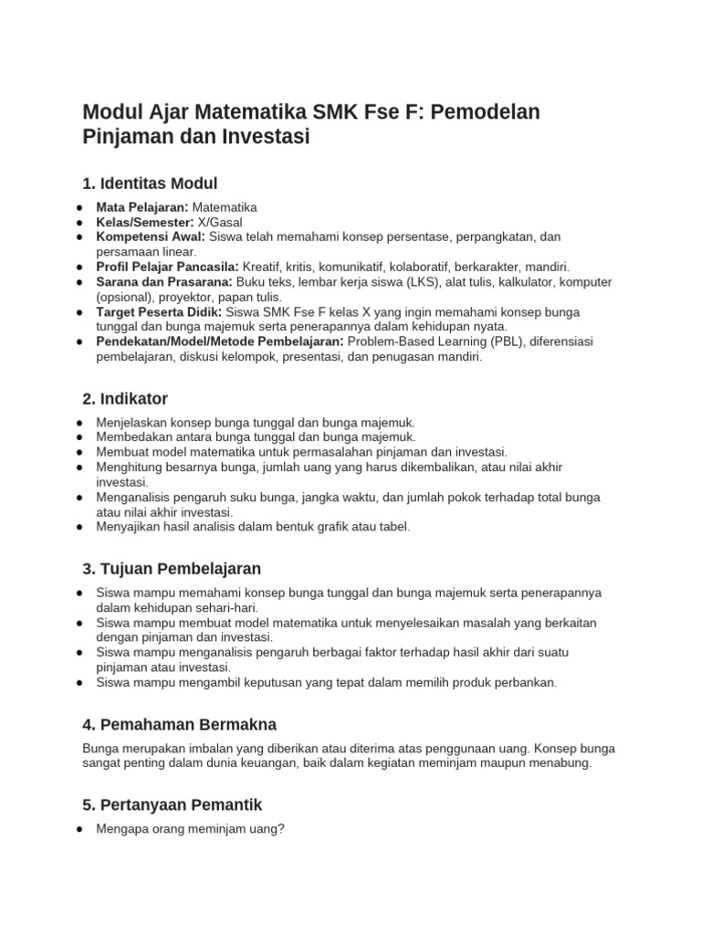 Buatkan Modul Ajar Matematika SMK Fse F Untuk Cap... | PDF | Karier ...