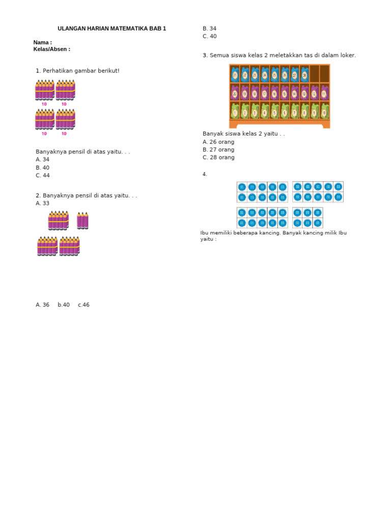 Soal Matematika Kelas 2 Ayo Membilang Sampai Dengan 50 | PDF