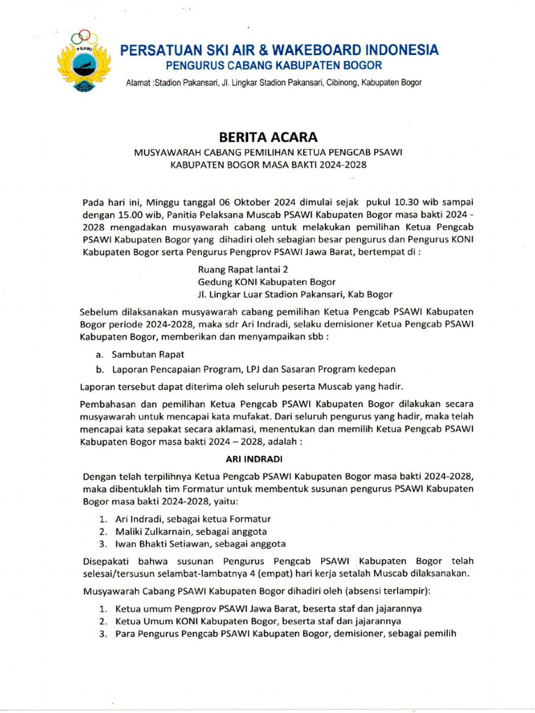 Berita Acara Muscab | PDF