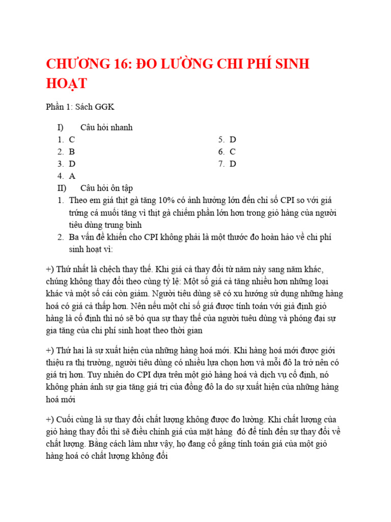 Chương 16 Đo Lường Chi Phí Sinh Hoạt KTVM Neu | PDF