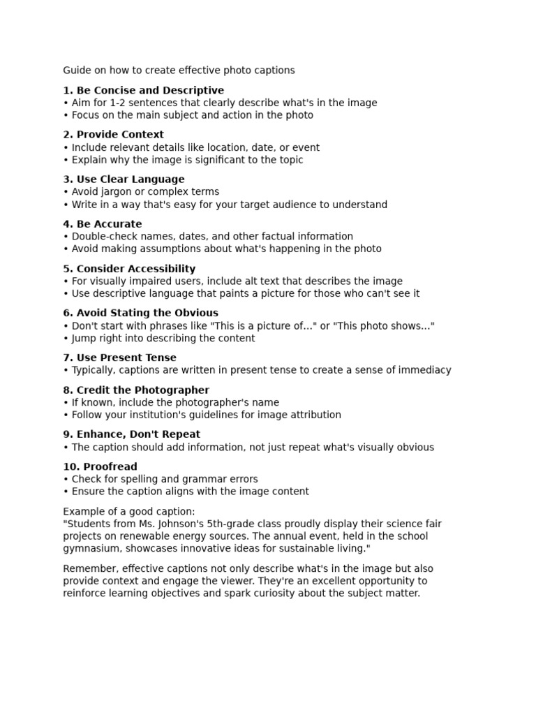 Guide On How To Create Effective Photo Captions | PDF | Career & Growth