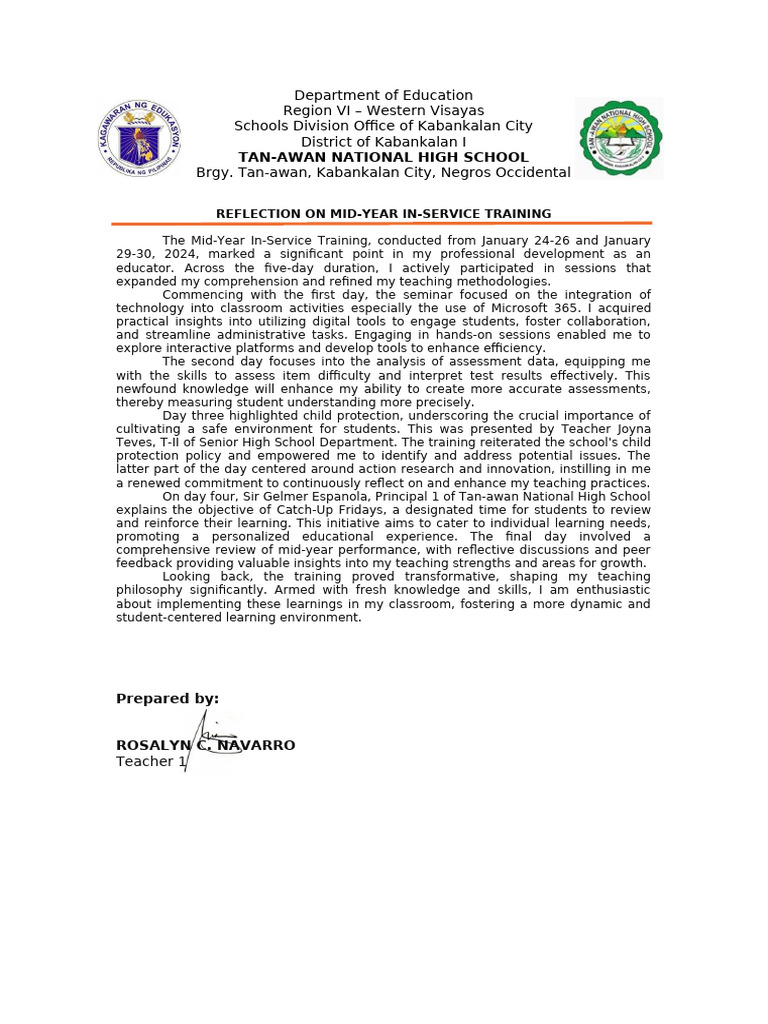 Reflection of Inset Training | PDF | Learning | Cognitive Science