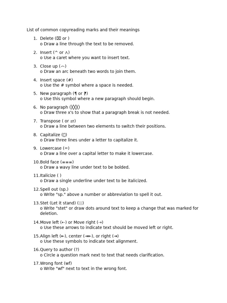 Copyreading Marks and Meanings | PDF | Teaching Methods & Materials