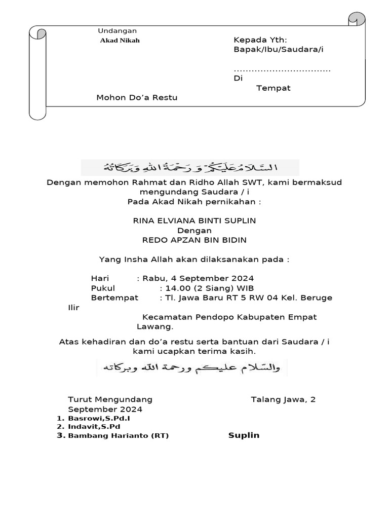 Undangan Akad Nikah Rina dan Redo | PDF | Agama & Spiritualitas